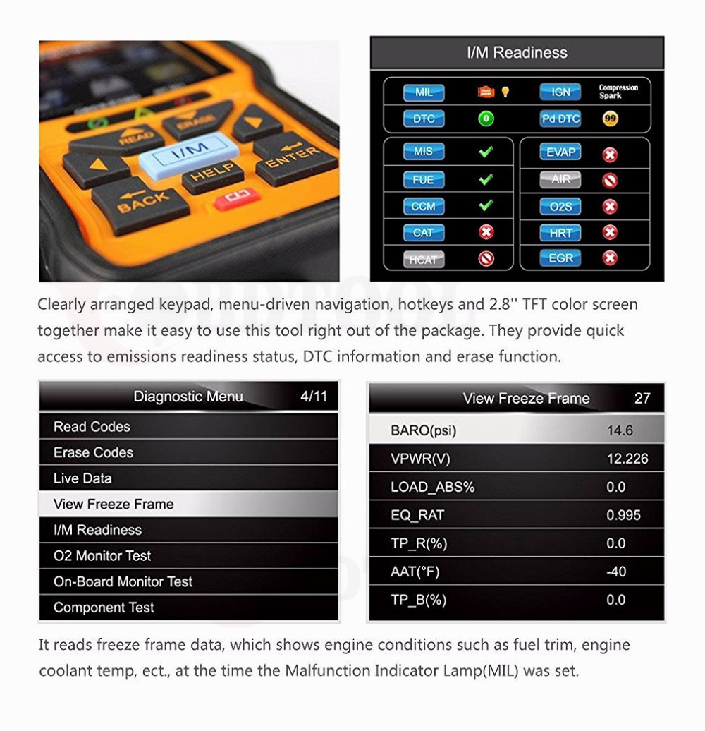Foxwell NT301 OBD2 Auto Code Reader Check Engine Fault Scanner ...