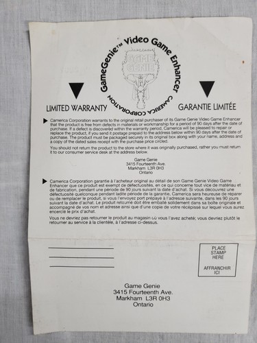 Game Genie Registration Warranty Card Insert | eBay