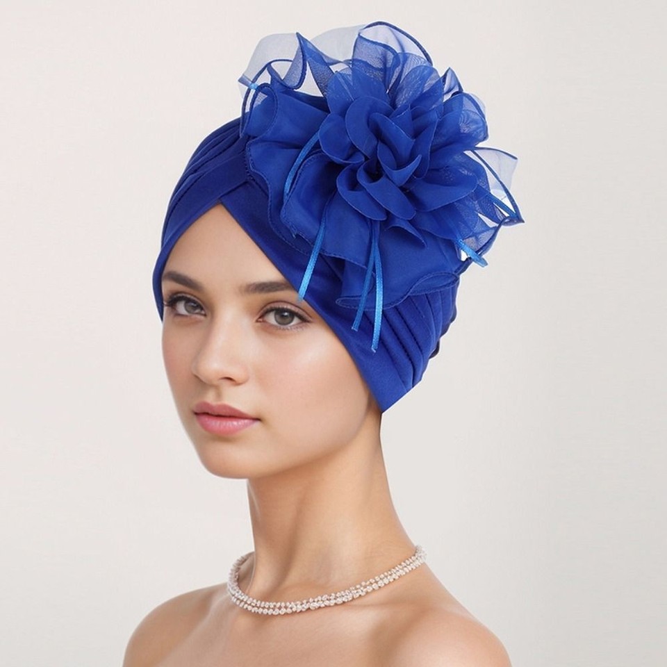 Big Flower Turban Indian Hat Party Headpiece African Headscarf Wedding ...