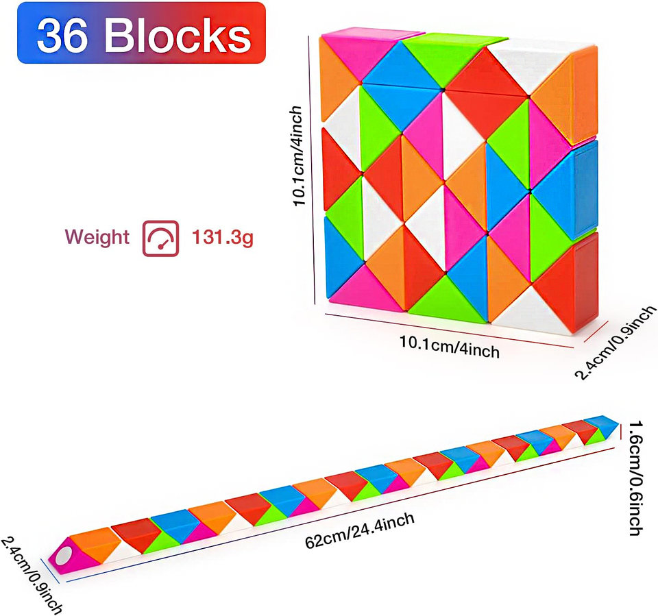 Qiyi Magic Snake Cube 36 Blocks 3D Twist Toy Brain Teaser Mind Novelty ...