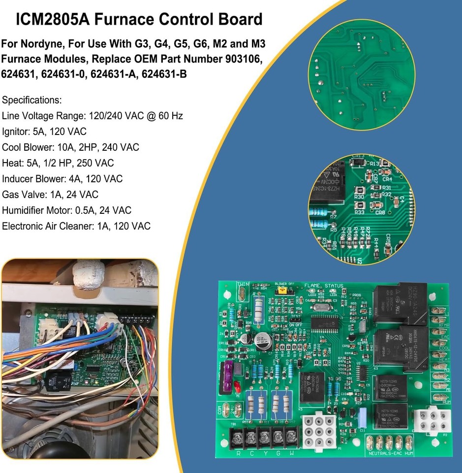 ICM2805A Furnace Ignition Control Board For Nordyne Furnaces, Alt ...