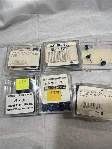 5 Boxes Vintage Moore Map Tacks Push Pins Numbered. art gallery Blue ...