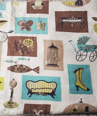 1 1/2 Yds Vintage Retro Design Mid Century Theme Fabric 34 In Wide | eBay