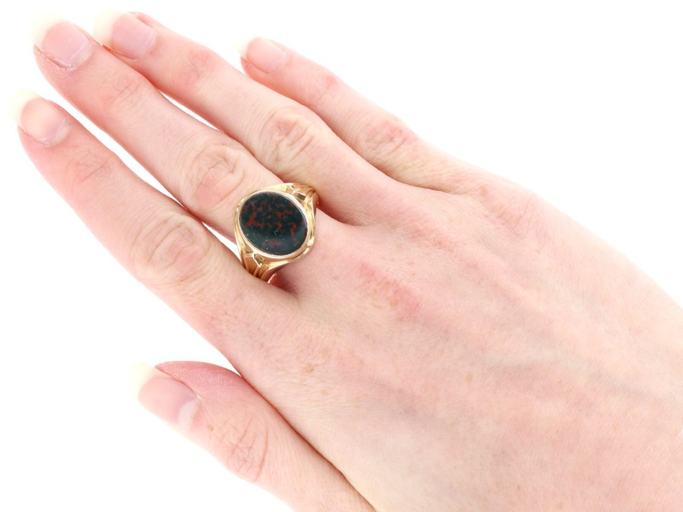 2.42ct Bloodstone and 14k Yellow Gold Signet Ring - Antique Circa 1890 ...