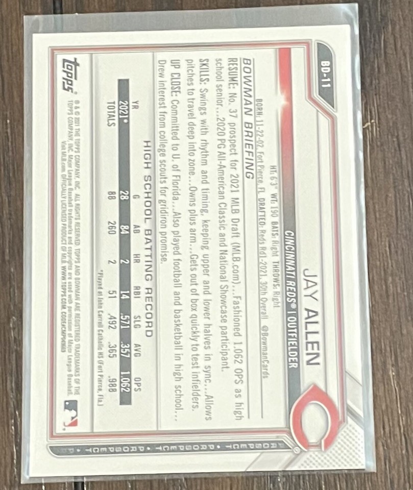 2021 Bowman Draft - #BD-11 Jay Allen (RC) Cincinnati Reds Rookie Card ...