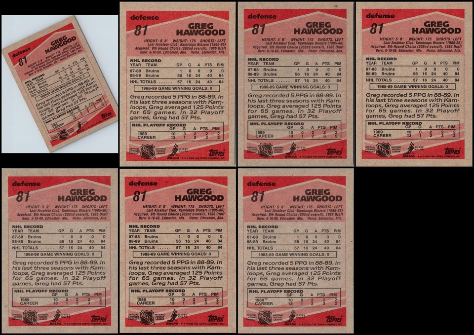 1989 Greg Hawgood (7) Card Lot - BRING HOME SOMETHING TRULY REMARKABLE ...