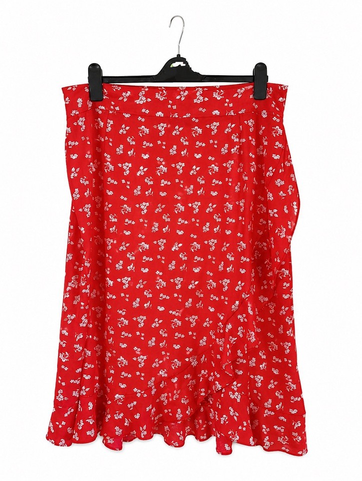 Joanie Red Floral Ruffle Skirt UK 20 Midi Skirt. Lightweight wrap style ...