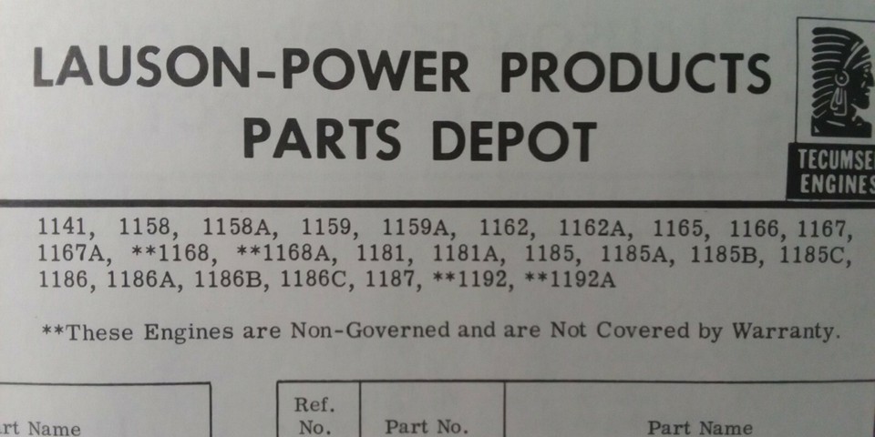 Lauson Power Products Tecumseh Utility Indus & Kart Engine 1100 ser ...