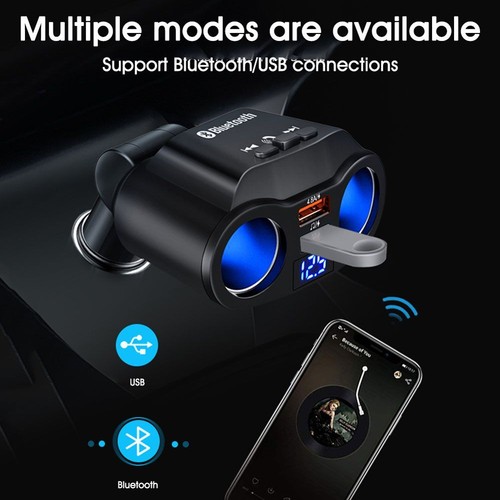 Car FM Transmitter Bluetooth Cigarette Lighter Socket Dual USB Charger ...