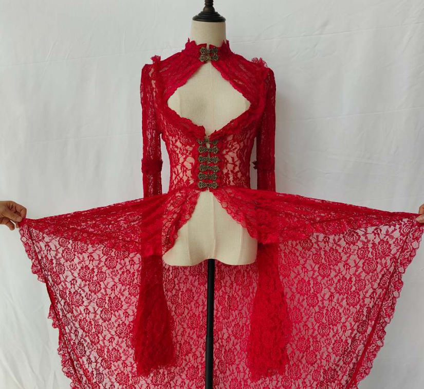 Womens Gothic Steampunk Tunic Dress Plus Lace Dress Renaissance Long ...