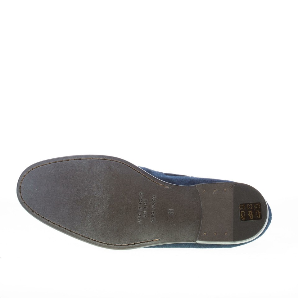 MARINI men shoes Blue suede made in Italy almond toe loafer with ...