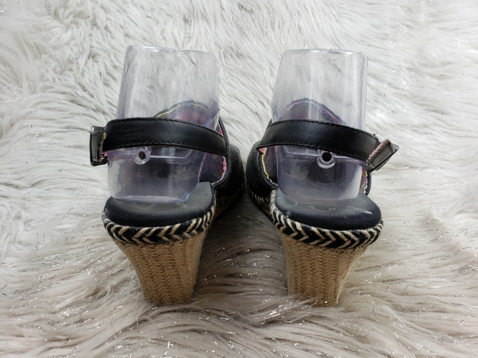 SKECHERS 38302 Black Slingback Rope Wedge Heel Sandal… - Gem