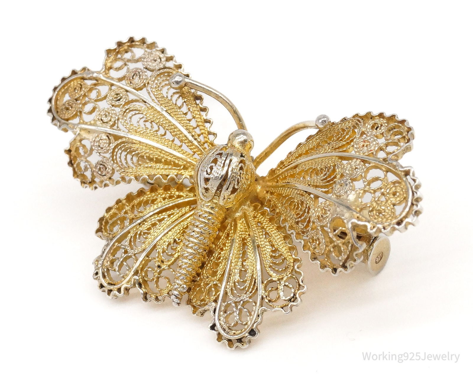Antique Filigree Butterfly 900 / Sterling Silver Gold… - Gem