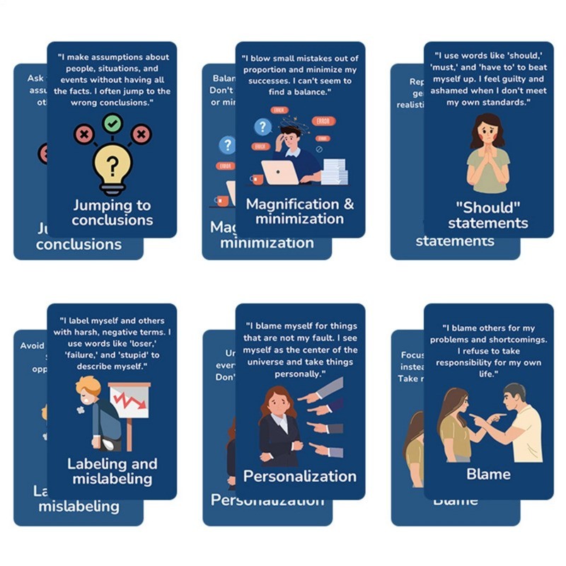 DBT Cognitive Distortions & Affirmations Cards | 50-Sheet Therapy Set ...