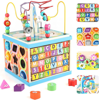 Wooden Activity Cube for Toddlers 3, 5 in 1 Multipurpose ABC-123 Abacus Early... | eBay