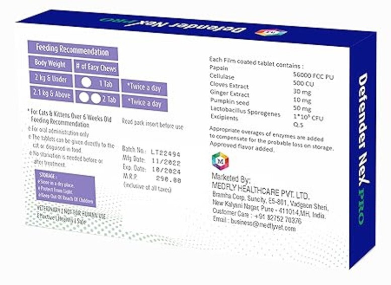 Medfly Healthcare Defender Nex Pro Natural Dewormer for cat, 10 tabs, 1 ...