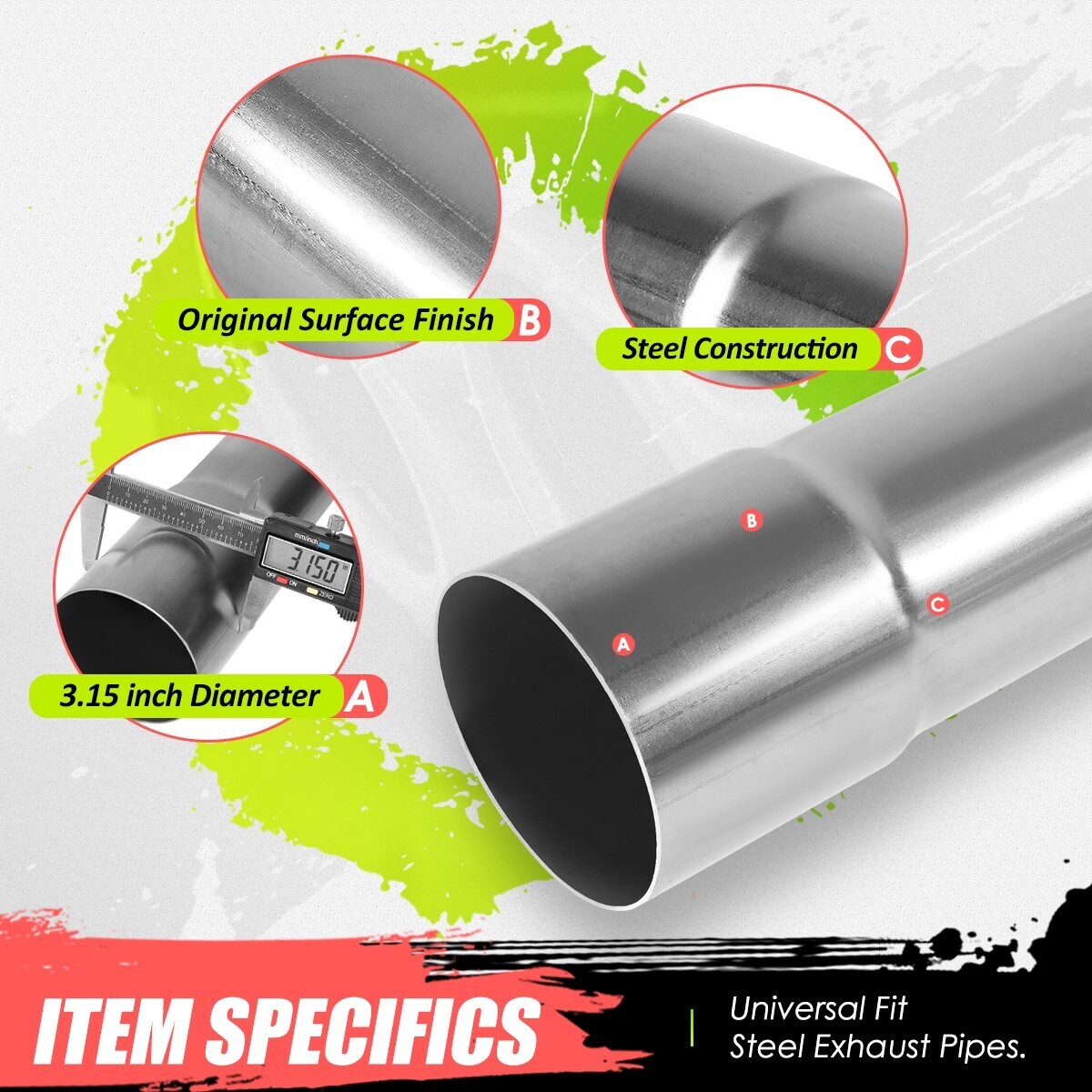 3" Inch OD Mild Steel DIY Custom Exhaust Tube Tubing 18" Long Straight ...