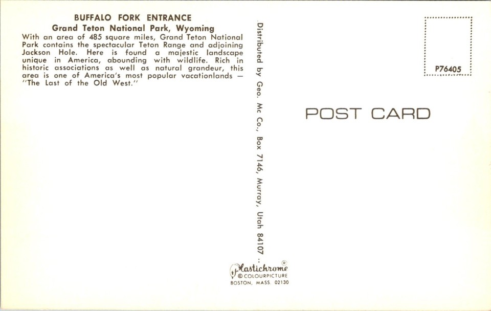 Buffalo Fork Entrance Grand Teton National Park Wyoming Postcard | eBay