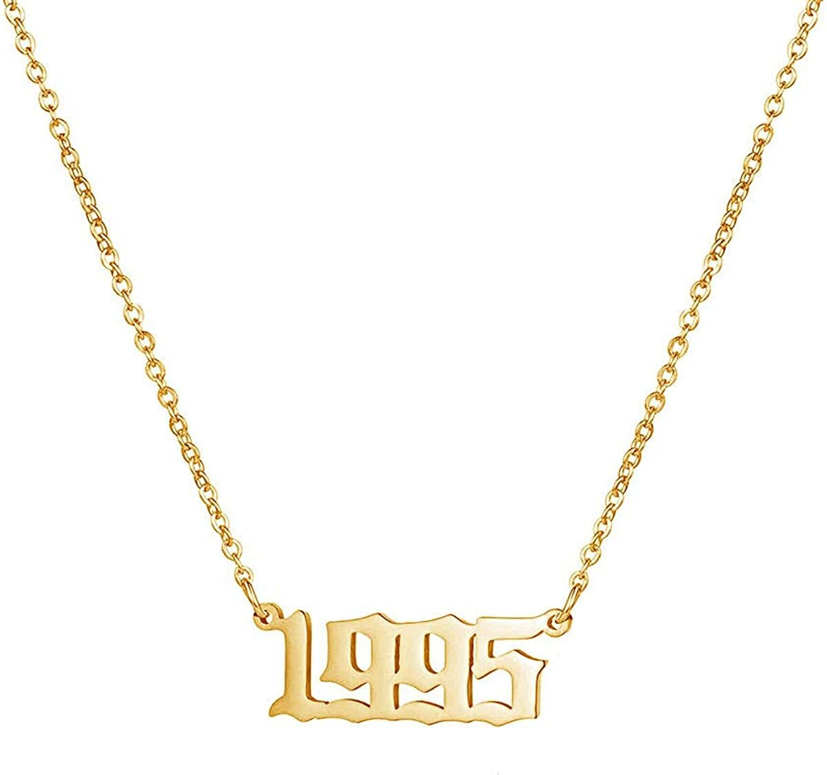 Birth Year Number 1995 Necklace with Chain 14k Gold Plated Sterling ...