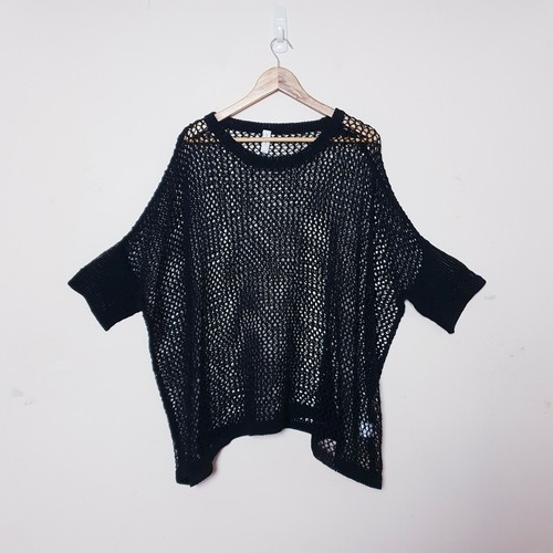 Conchita Top Womens XS Oversized Black Mesh Beach Kaftan Throw Overlay ...