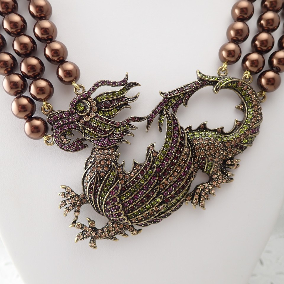 Heidi Daus Mystical Dragon 3 Strand Purple Green Red Crystal Pendant ...