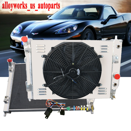 4 ROW Radiator+Shroud Fan for 2005-2013 07 Chevy Corvette C6 V8 Double ...