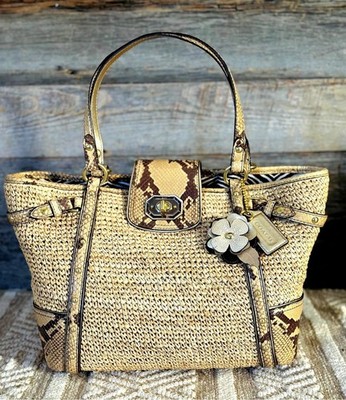 Vintage Coach Summer Straw Natalie Tote with Python Trim | eBay