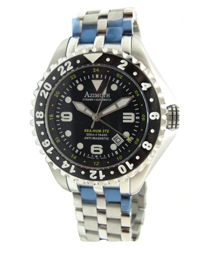 SWISS AZIMUTH XTREME-1 SEA-HUM 3TZ WATCH SS BRACELET 3 TIME ZONE 500m ...