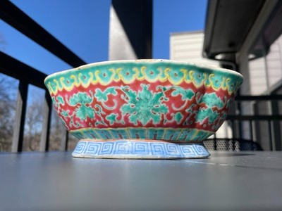 Rare Chinese 19th C. Qing Ruby Back Famille Rose Qianlong Marked Lotus ...