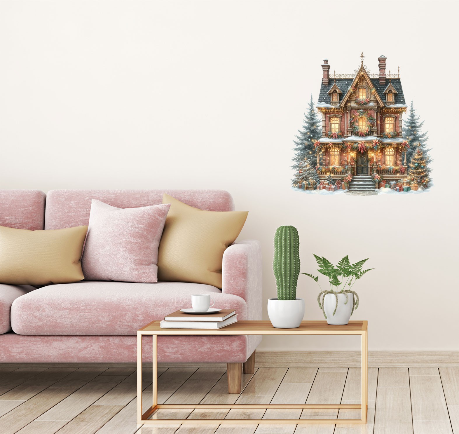 Watercolour Christmas House Wall Art Bedroom Window Vinyl Sticker Decal ...