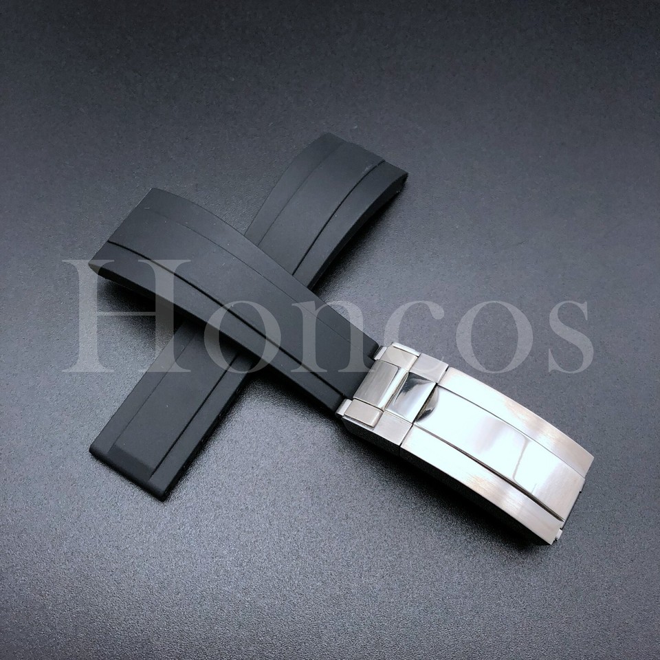 20 21 22MM Replacement Rubber Strap Deployment Clasp Fits Rolex ...
