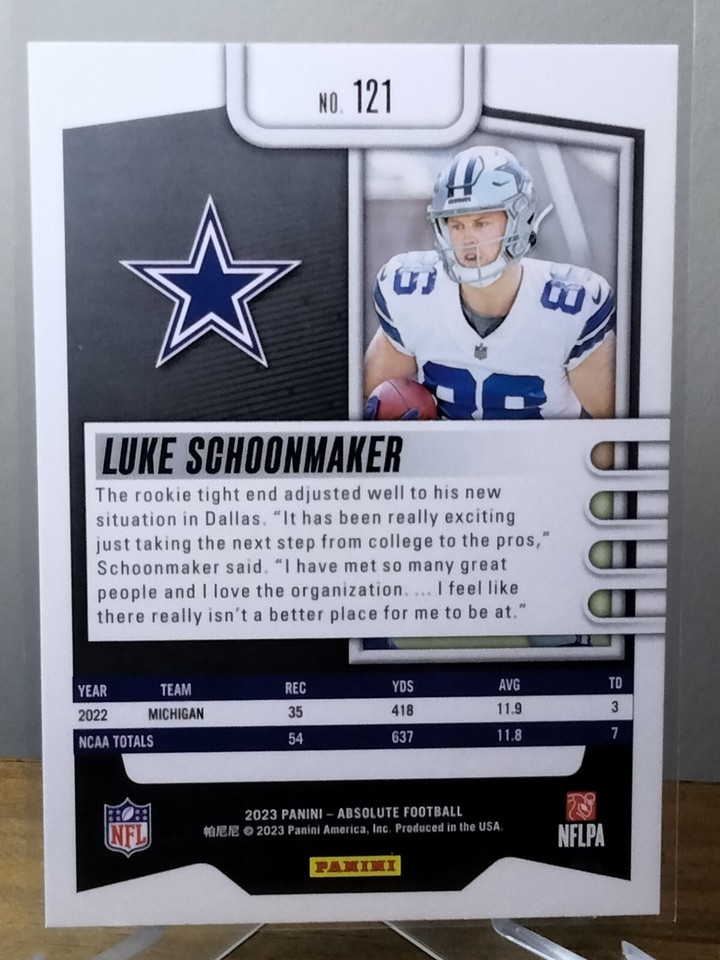 LUKE SCHOONMAKER 2023 Panini Absolute Football Rookie Card #121 Dallas ...