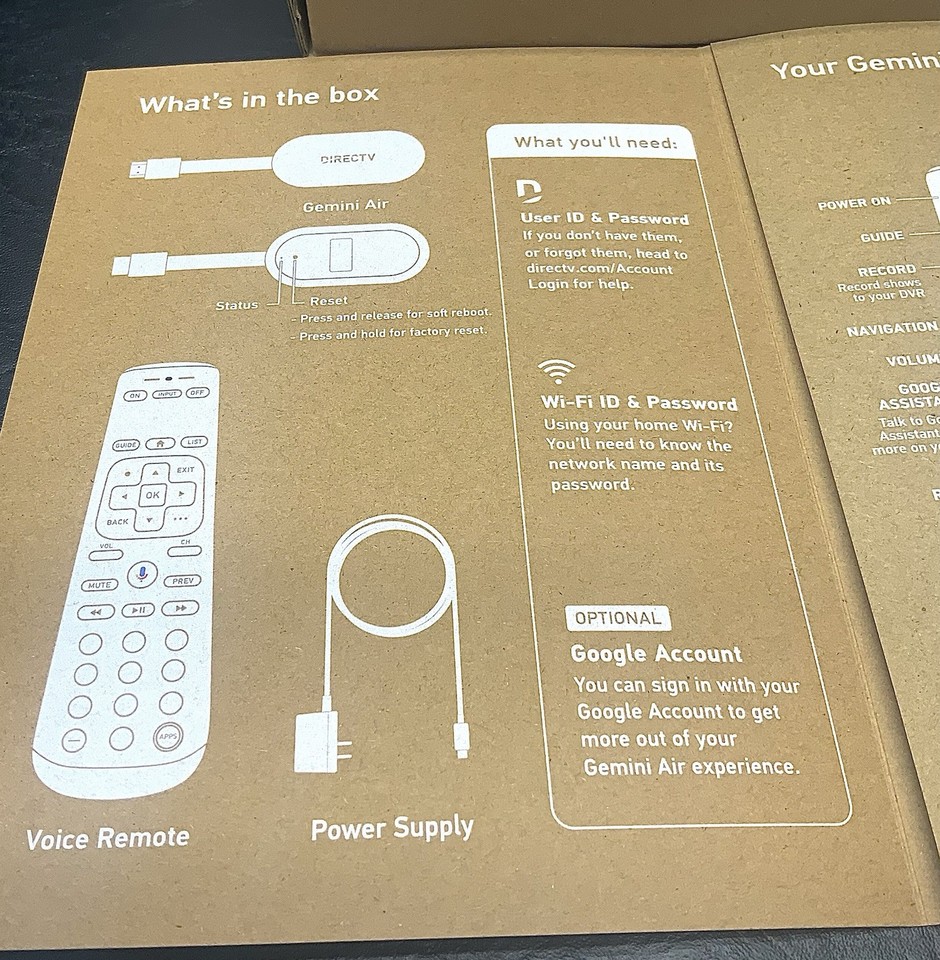 *OPEN BOX* DIRECTV Gemini Air Streaming Device P21KW-500 w/ Cord in Box ...