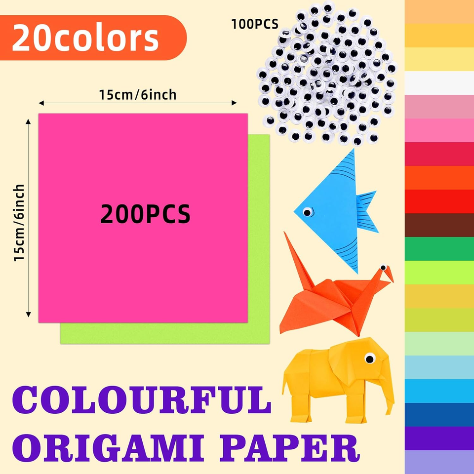 300 Sheets Origami Paper,20Colors,200 Sheets 6 Inch Square Colored ...