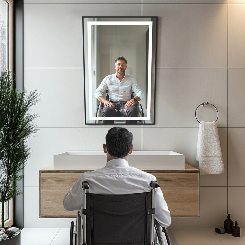 LED Bathroom Mirror with Fixed Tilt Vanity Mirror for Wheelchair Users ...