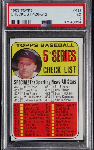 1969 Topps Checklist #412 w/ Mickey Mantle PSA EX 5 | eBay
