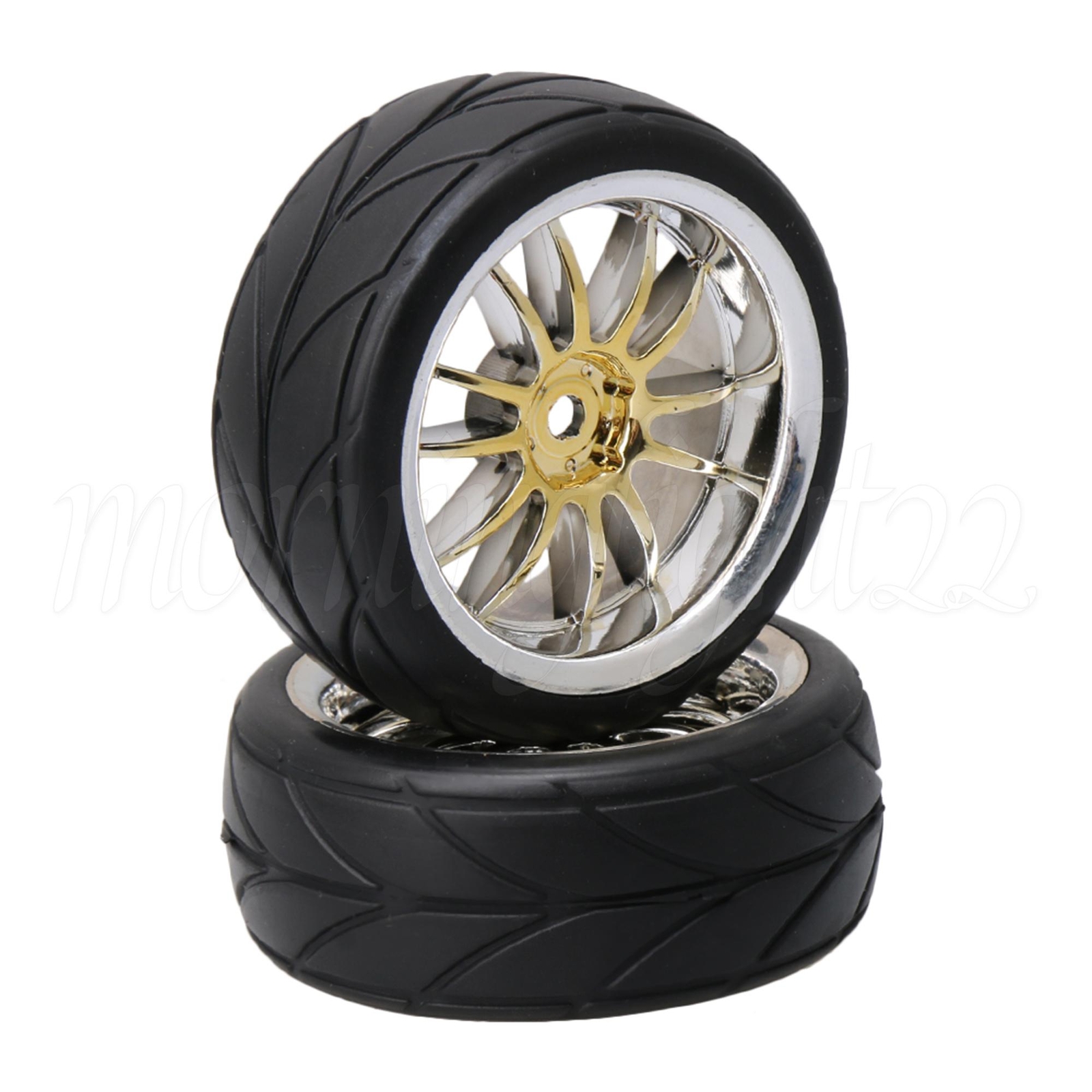 4x RC Tires & Gold 12 Spoke Wheel Rims for RC 1/10 On Road | eBay