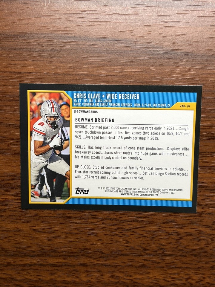 2021-22 Bowman University Chris Olave #2KB-26 Throwback 2000 Football ...