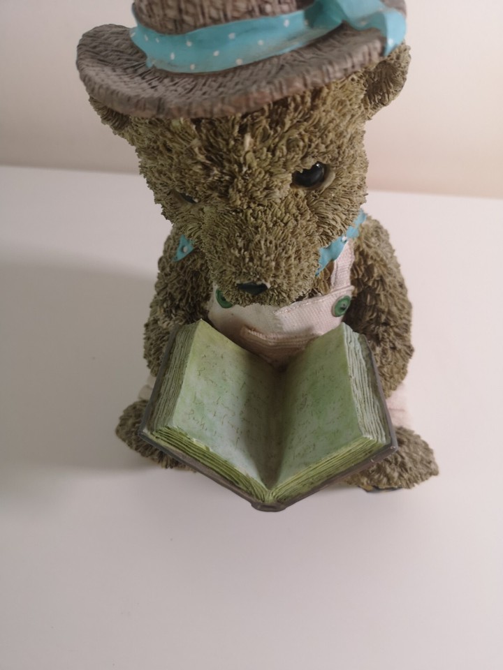 Ceramic Teddy Bear in Dungeries Reading Book Desktop Figurine Display ...