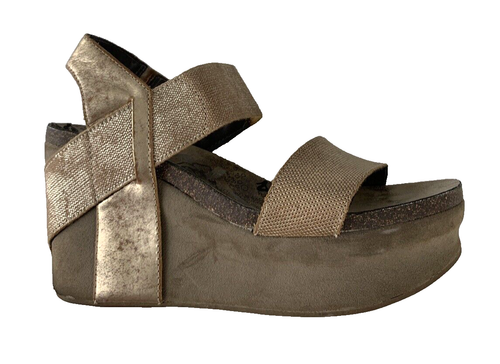 OTBT Bushnell Wedge Sandals Women's 7M Metallic Gold Beige Leather ...