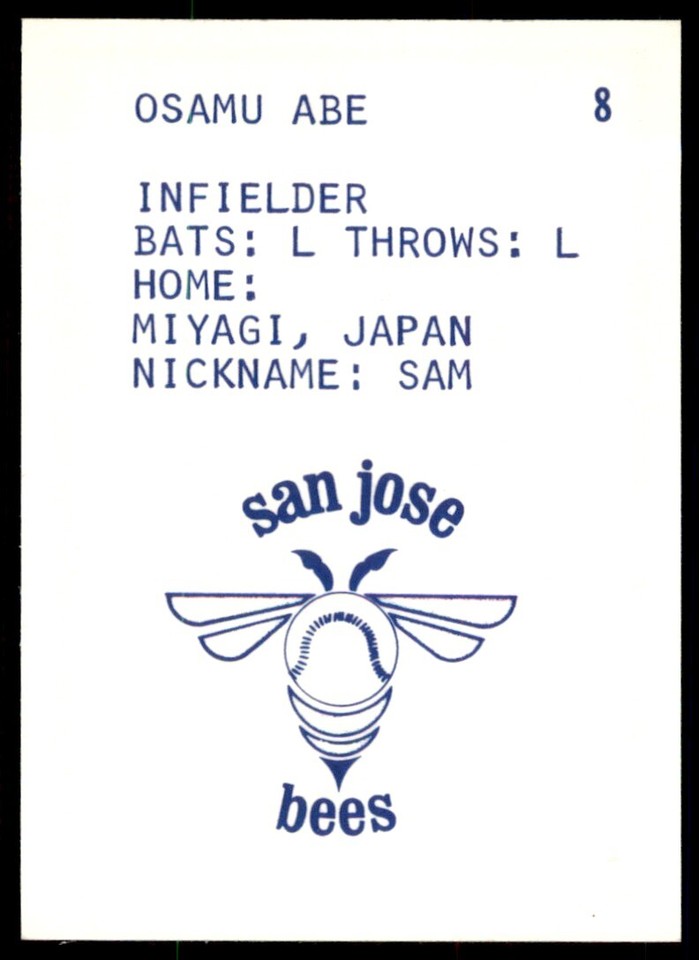 1983 Minor League Osamu Abe San Jose Bees #8 | eBay