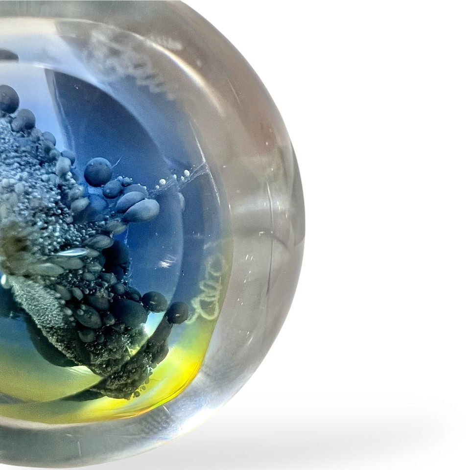 Vintage Seegers Fein Art Glass Galaxy Nebula Blue Green Paperweight ...