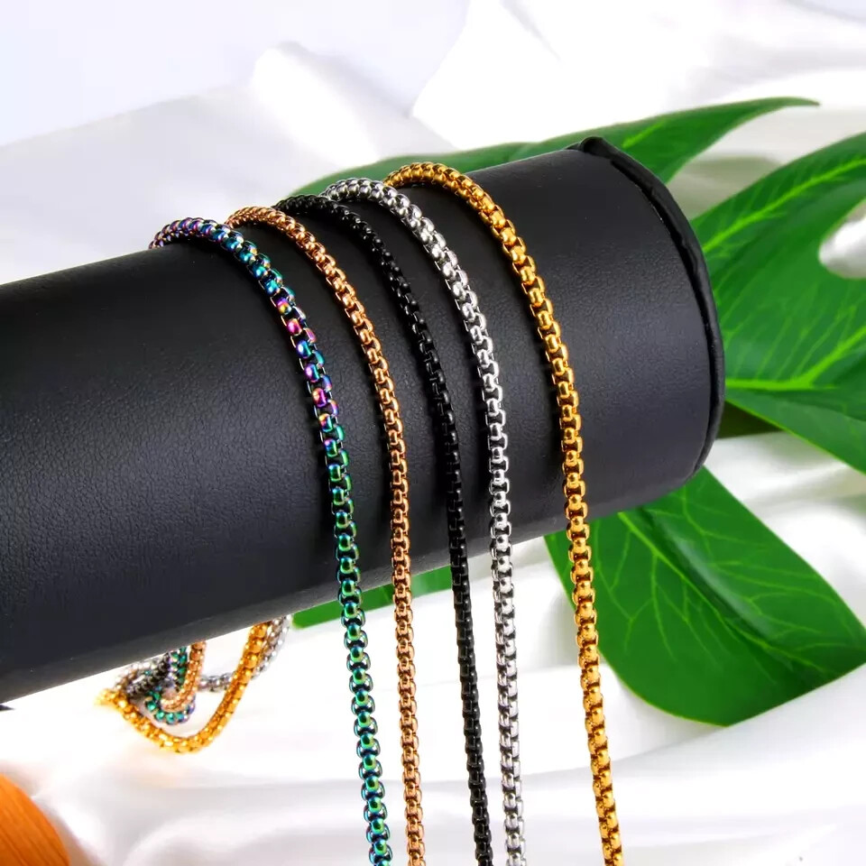 18"-26" Stainless Steel Round Box Link Chain Necklace Men’s Women 2mm ...