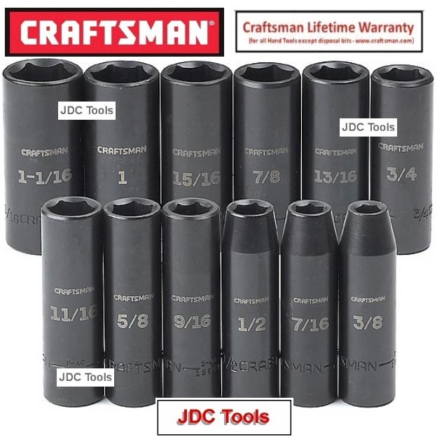 CRAFTSMAN 12 pc 1/2 Drive SAE Deep Impact Socket Set 6 pt | eBay