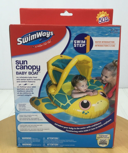 Swimways Turtle Sun Canopy Inflatable Baby Boat Float Swim Step 1 9-24 ...