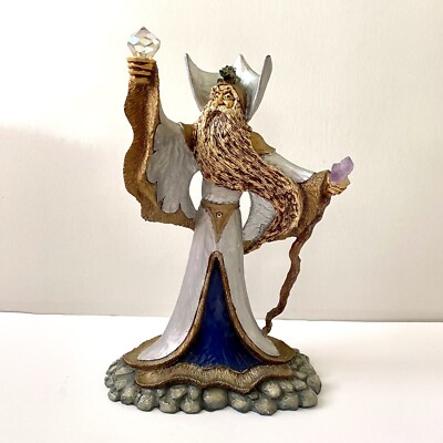 Silver Wizard with Crystal and Dragon Figurine Room Decor Dragon ...