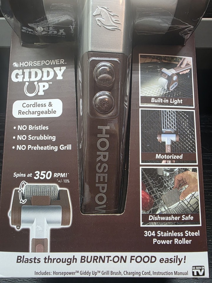 Horsepower Giddy Up Bristle Free Spinning BBQ Grill Brush With Light ...