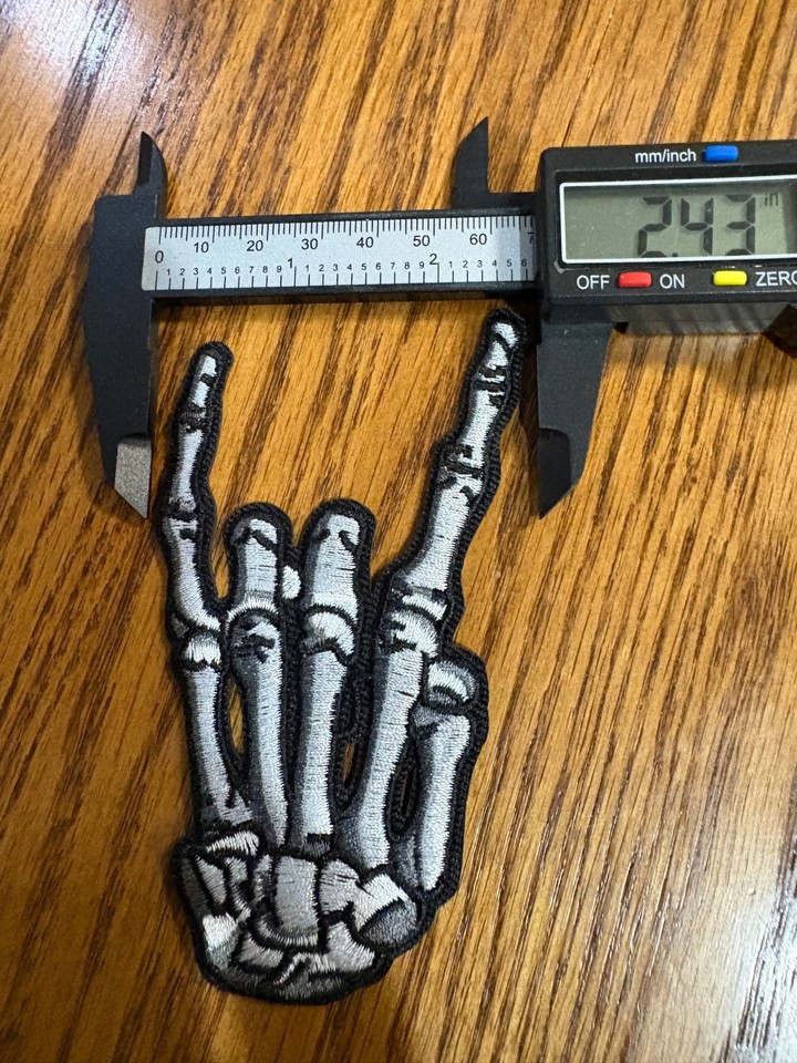 Skeleton Rock Finger Embroidered Patch Iron-On Rock Skull Hand Appliqué ...