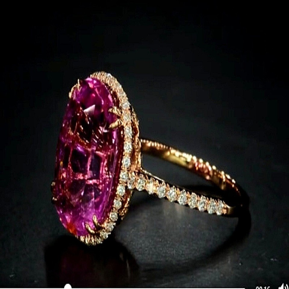3.Ct Oval Pink Lab Created Sapphire Diamond 14k Yellow Gold Over ...