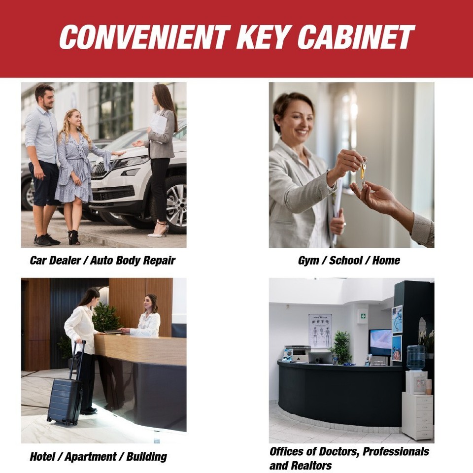 Key Box Wall Mount 100 Position Metal Valet Key Cabinet Lock Box w/ Key ...